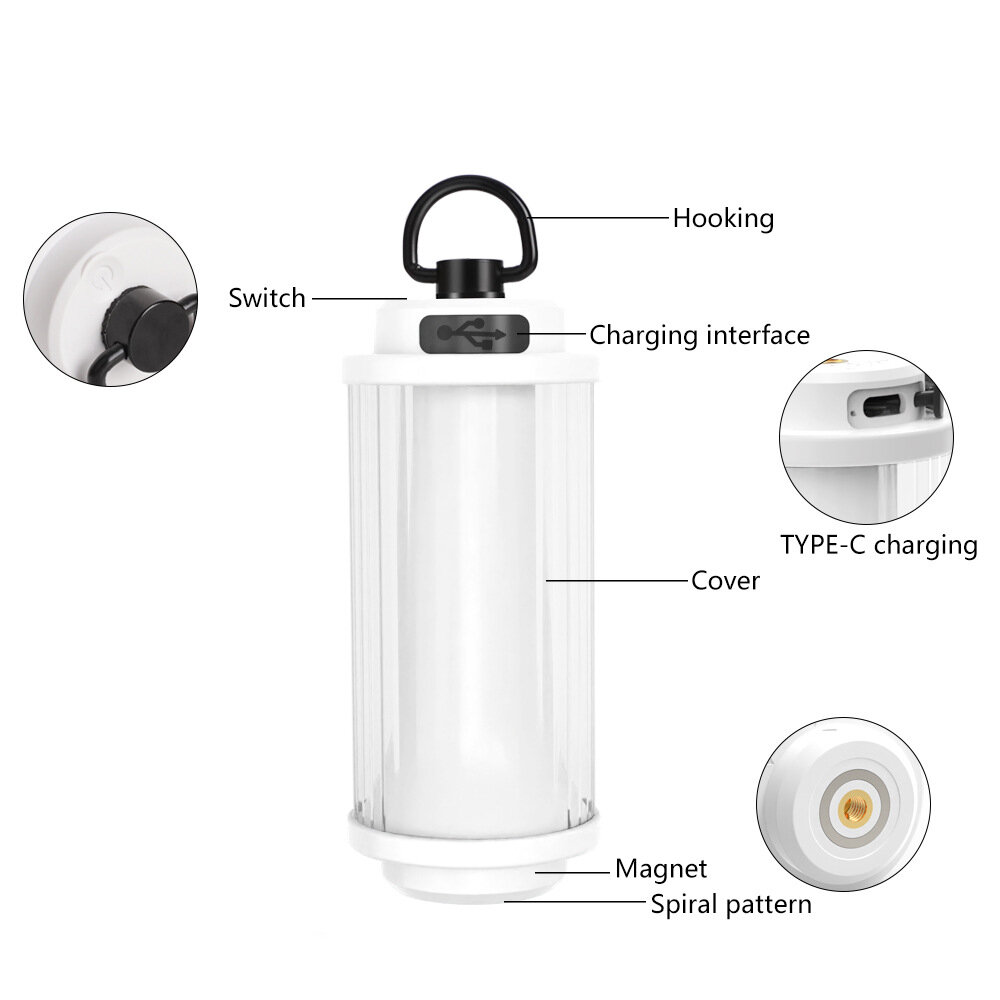 Фонарь для кемпинга портативный, с плавным диммером, USB, перезаряжаемый, с петлей.