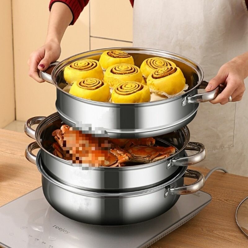 Пароварка из нержавеющей стали, большая емкость, трехслойная, для рыбы, утолщенная, для индукционной плиты