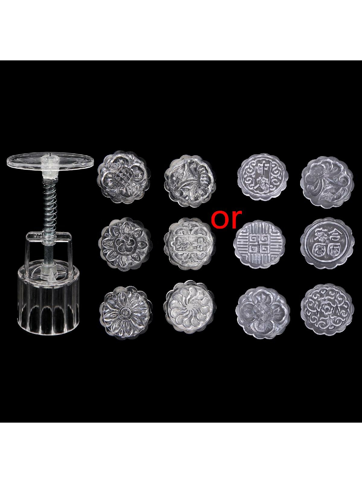 Пластиковые штампы для печенья, прозрачная форма для лунных пряников с цветочным узором, ручной пресс для лунных пряников, инструмент для самостоятельной выпечки в середине осени