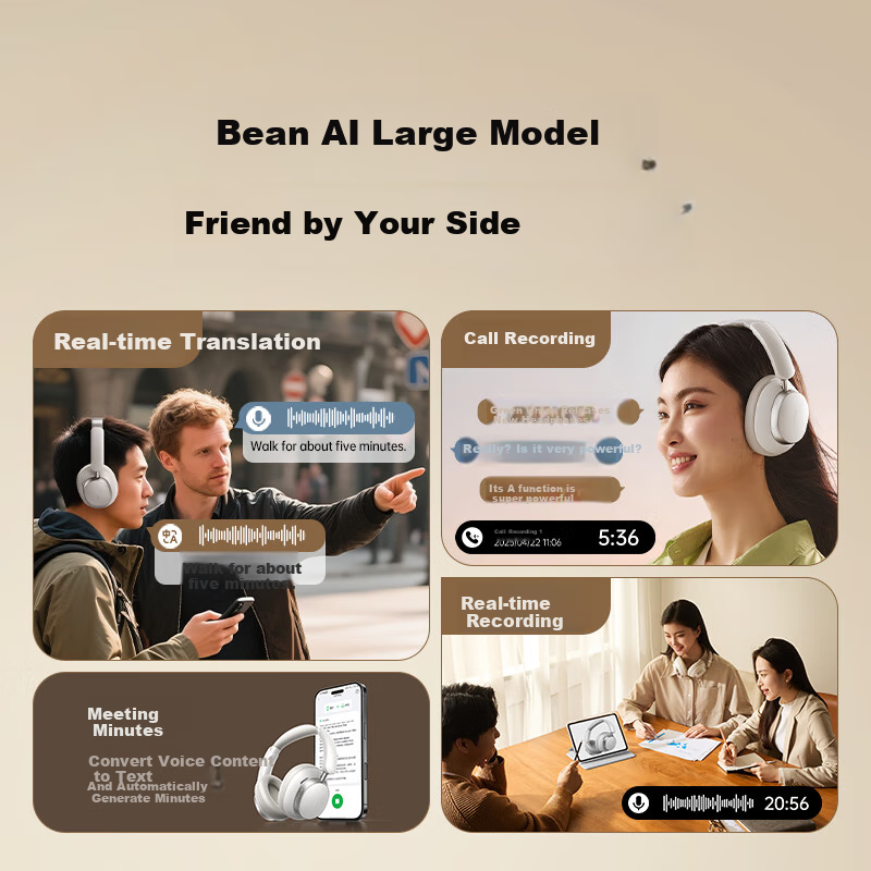 UGREEN HiTune Max6 Gold Certified Over-Ear Bluetooth Wireless Headphones with 48dB Noise Cancelling and 120 Hours Long Battery Life, Compatible with Apple, Huawei, Xiaomi, White HP206