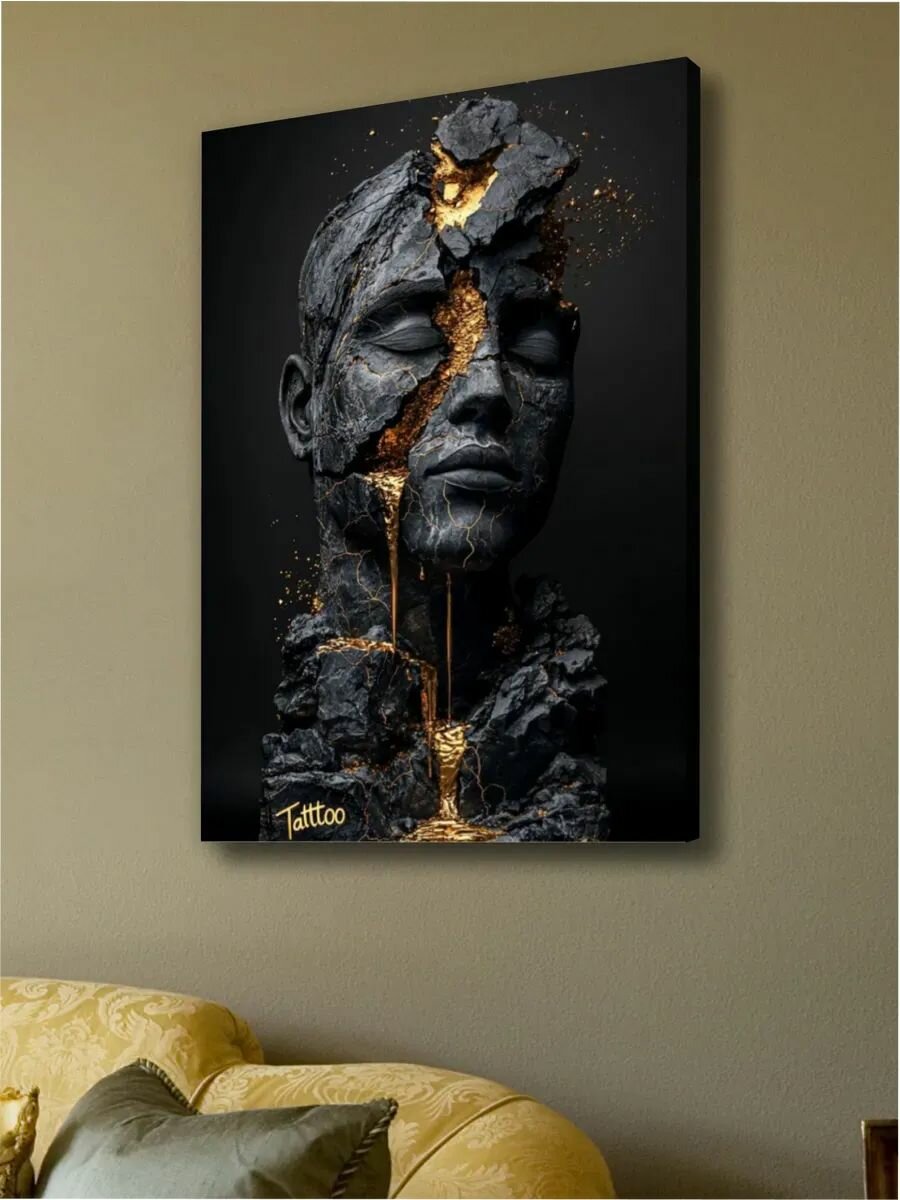 Картина Золотой поток 30х40см на стену 1 шт, на деревянном подрамнике