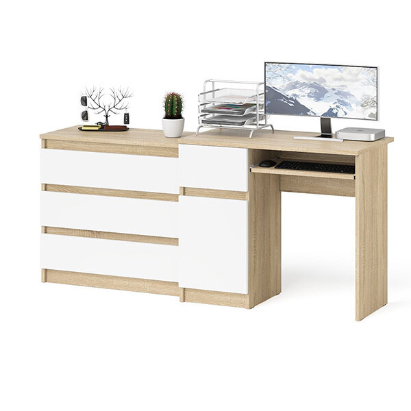 Стол компьютерный Мори МС-1 левый + Комод МК800.1, цвет дуб сонома/белый