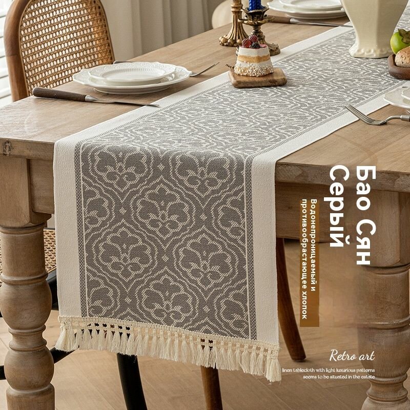 109-Скандинавский стиль хлопково-льняной столичный дорожник-35x300-серый--