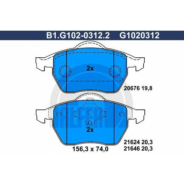Колодки тормозные к-т дисковый тормоз для автомобиля, GALFER B1. G102-0312.2 (1 шт.)
