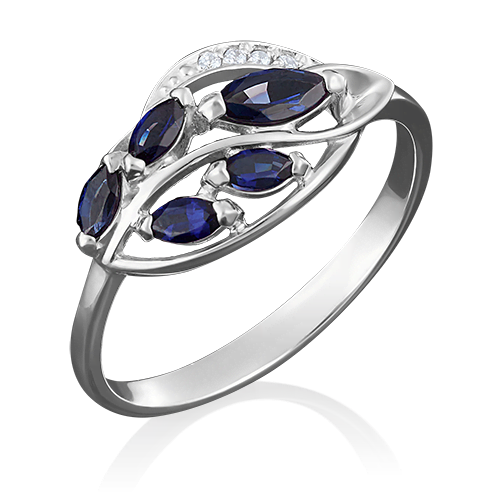 Кольцо, белое золото, 585 проба, бриллиант, сапфир