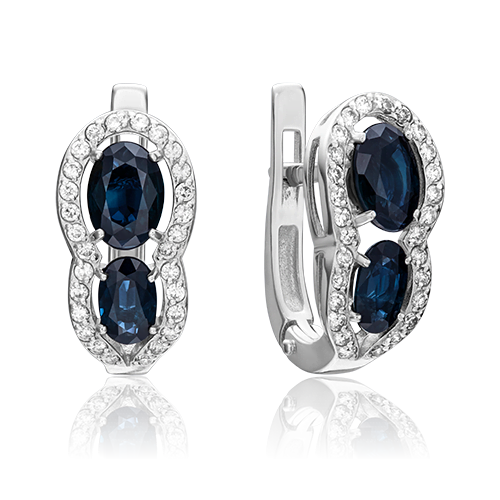 Серьги, белое золото, 585 проба, сапфир, бриллиант
