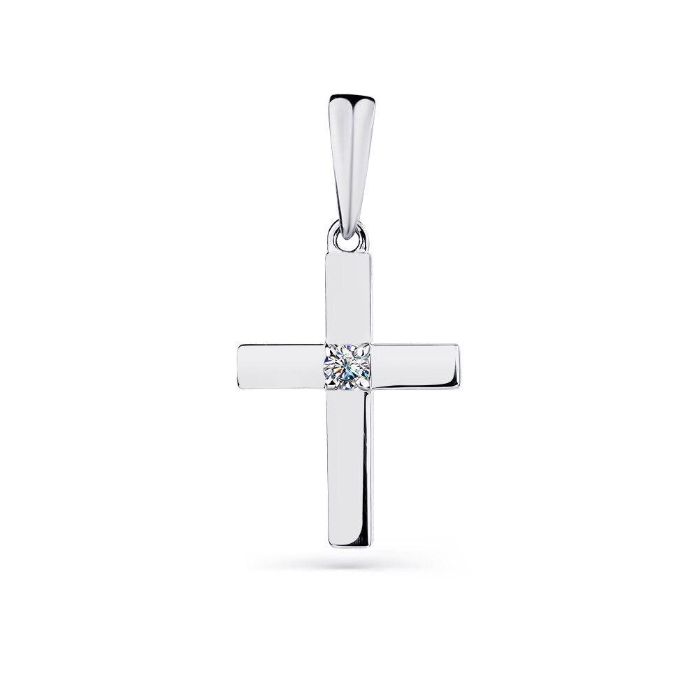 Крестик, белое золото, 585 проба, бриллиант