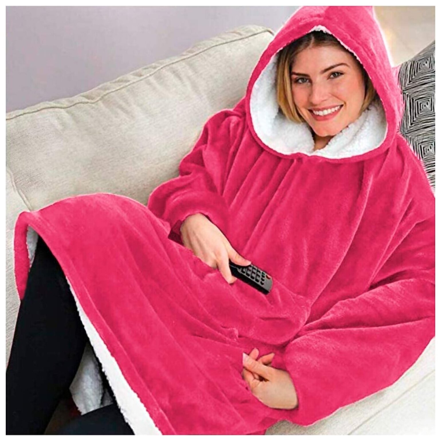 Плед-толстовка Huggle "Hoodie", с капюшоном, 110х86 см, розовый