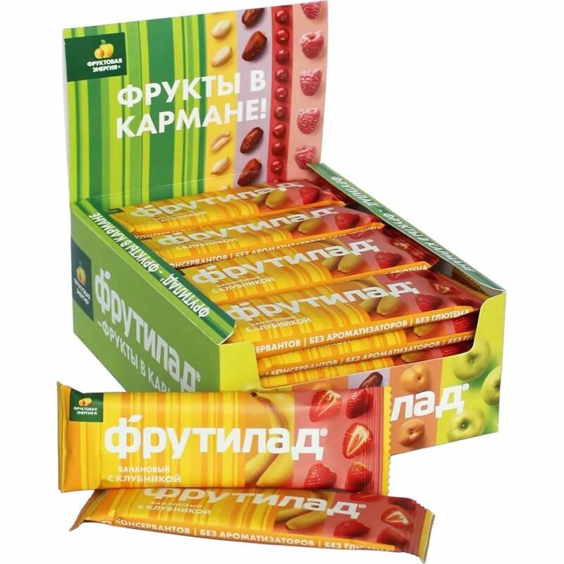 Батончик Фрутилад фруктовый с бананом и клубникой, 30 г x 24 шт./уп.