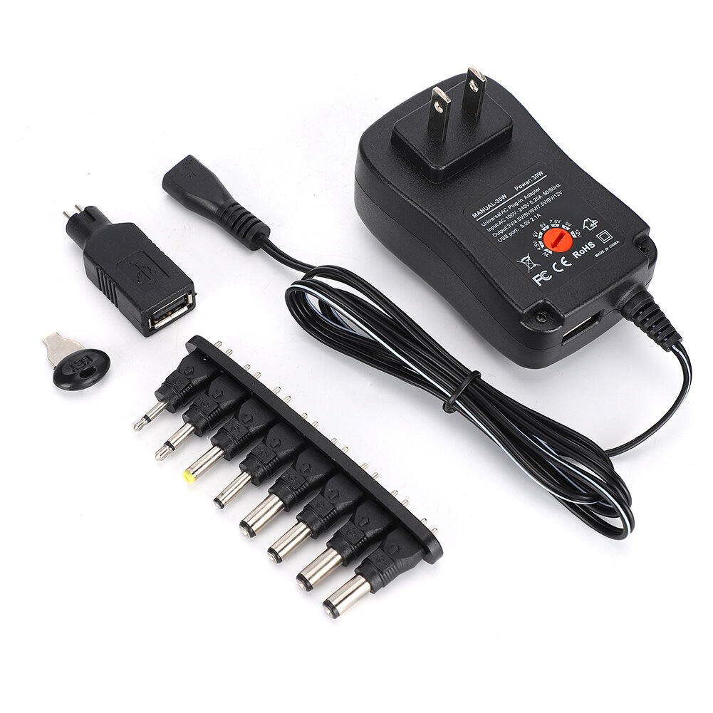 Регулируемый адаптер питания 30 Вт, преобразователь напряжения постоянного тока 3-12 В, выход 2,1 А с 9 разъемами постоянного тока