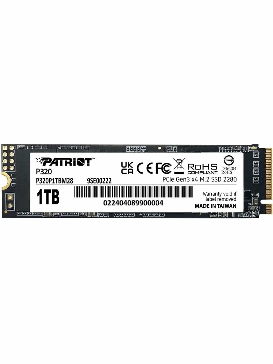 Накопитель SSD Patriot Memory P320 М.2 2280, 1024ГБ, 3 бит TLC, 3D NAND, TLC, PCIe 3.0 x4