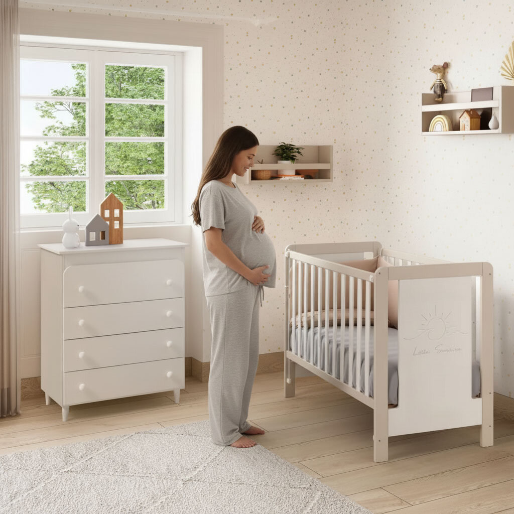 Кровать Micuna Luciana 120*60 white/taupe, натуральное дерево, 5 уровней высоты