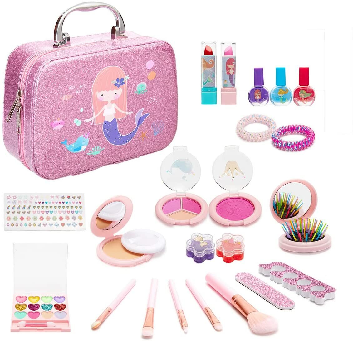 Набор для макияжа для девочек, Набор настоящего макияжа для детей, Смываемый косметический набор для макияжа принцесс, пол для девочек, возрастной диапазон 5-7 лет, 8-13 лет, 14 лет и старше, материал PU, упаковка цветная коробка, цвет разноцветный,