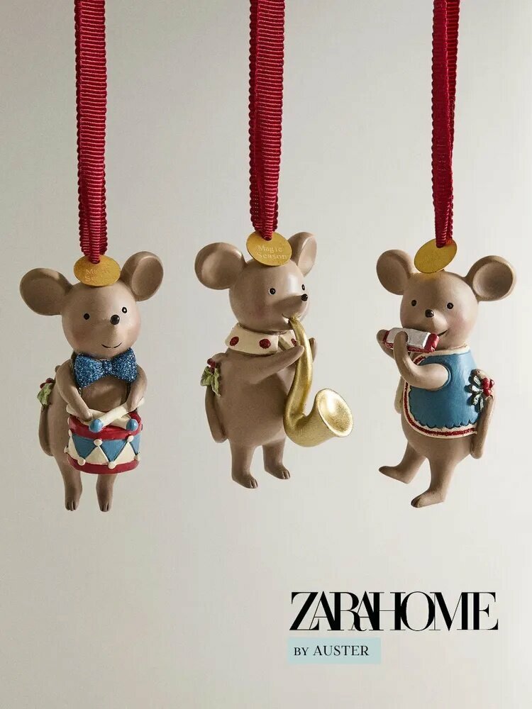 ZARA HOME Елочные украшения Мышка, Музыкальные инструменты PACK OF MUSICAL MOUSE 3 шт.