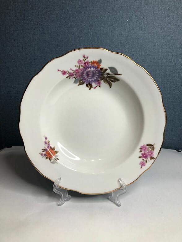 Тарелка винтажная, глубокая з-д Дулево, СССР "семейная гармония", 23.5см, фарфор, позолота