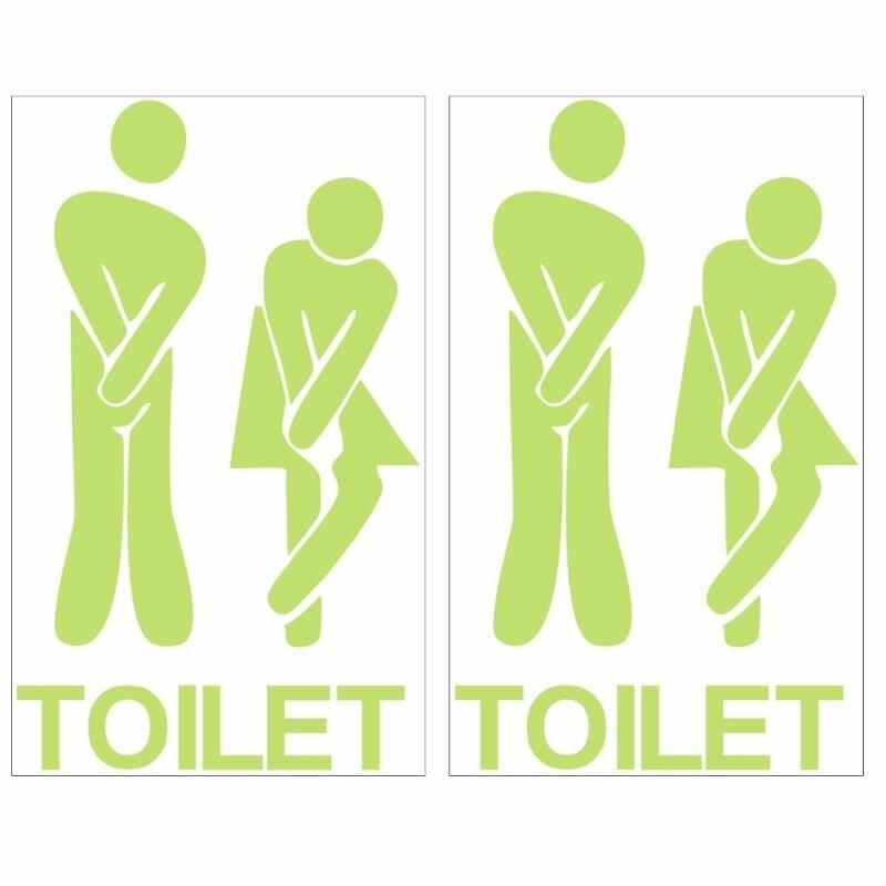 2 пары светящихся наклеек с напоминанием о ванной комнате, наклейки на дверь туалета, стены-зеленый свет