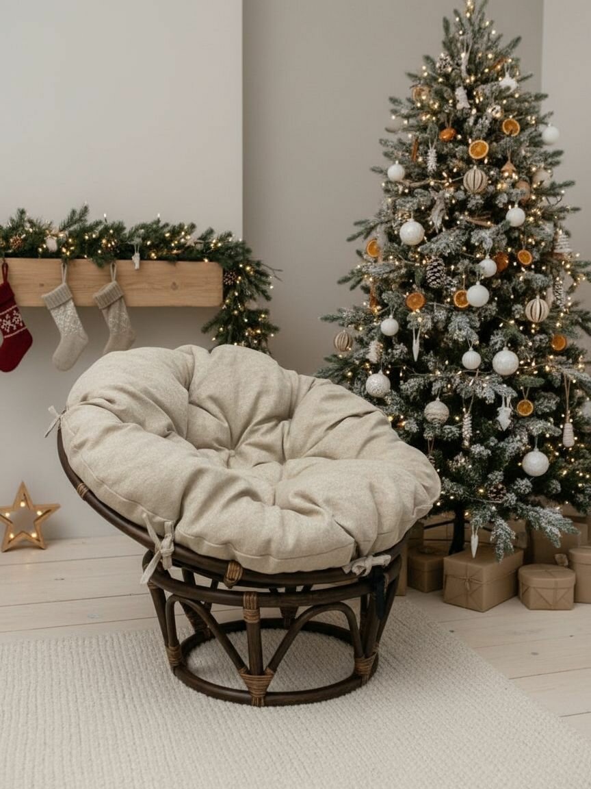 Кресло Папасан мини из ротанга с мягкой подушкой