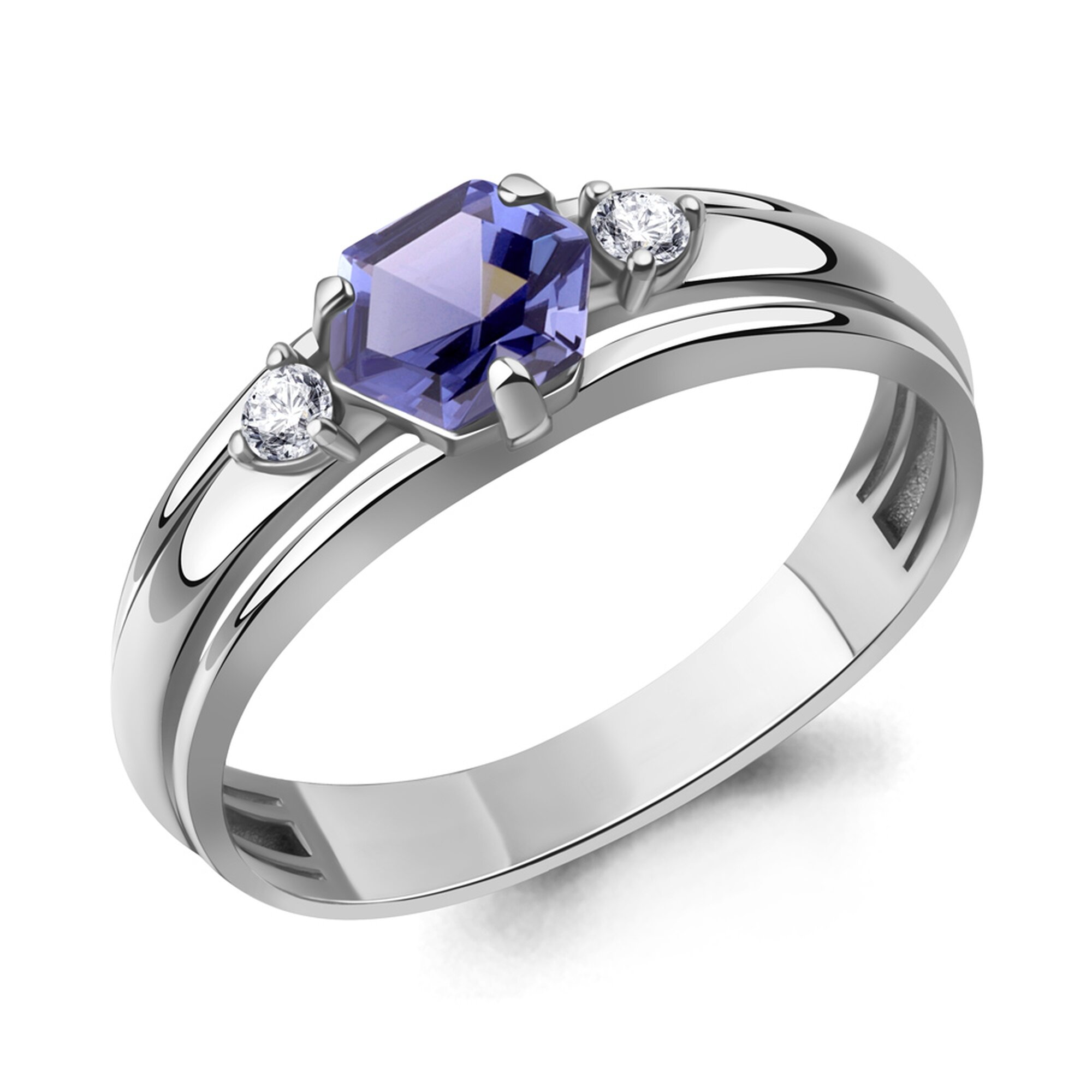 Кольцо, серебро, 925 проба, родирование, фианит, танзанит