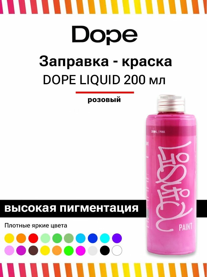Заправка краска Dope Liquid paint розовая 200 мл pink чернила для маркеров и сквизеров, для граффити и теггинга