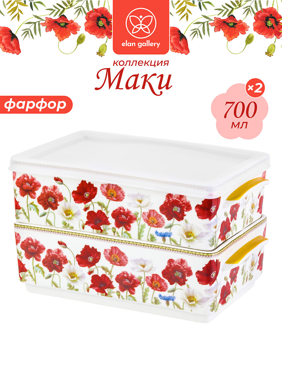 Набор 2 блюд для холодца 700 мл 19х12х11,5 см Elan Gallery Маки