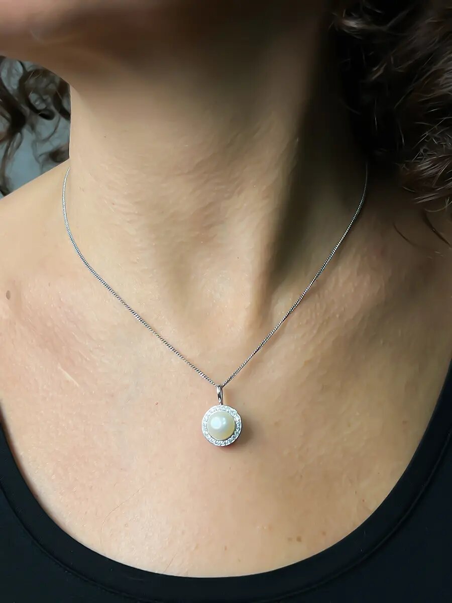 Подвеска Кристалл Мечты, белое золото, 375 проба, родирование, жемчуг, бриллиант выращенный