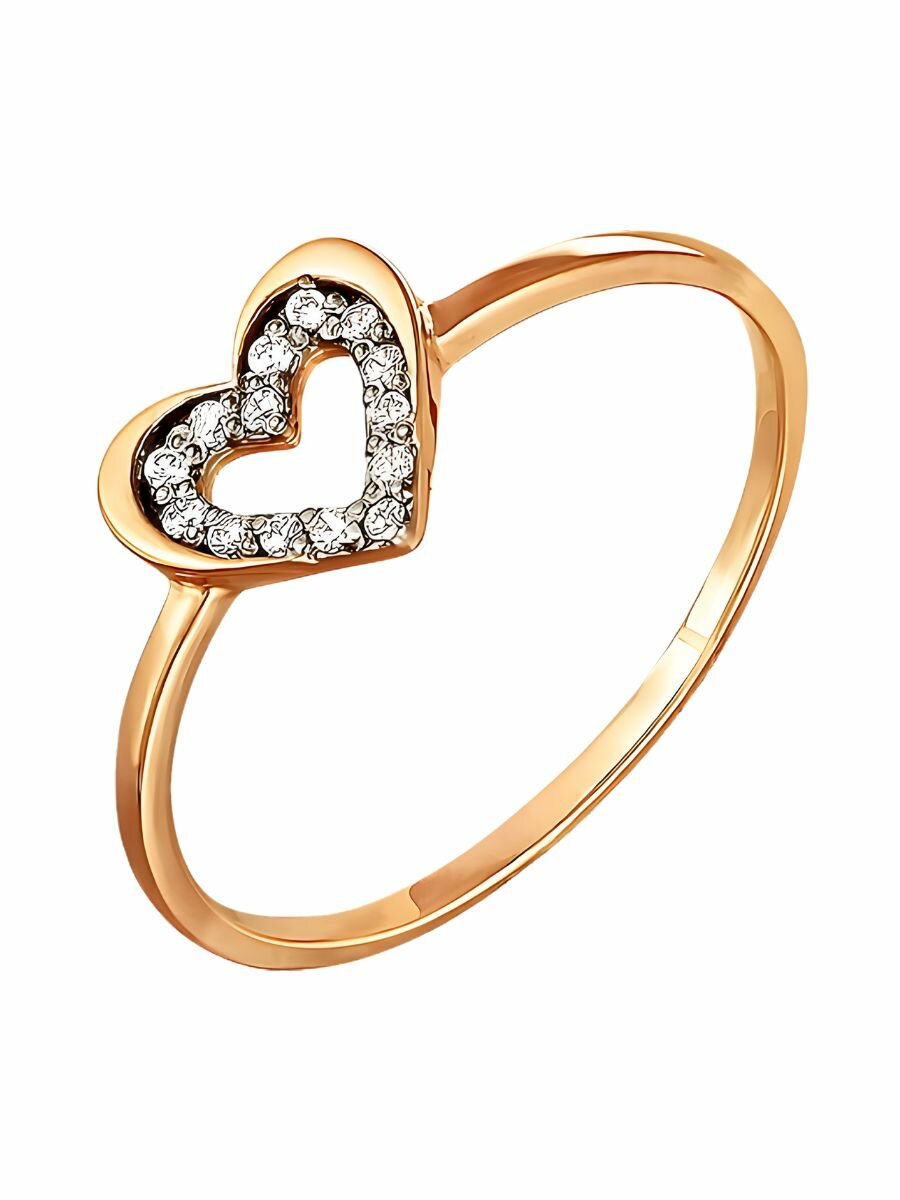 Кольцо, красное золото, 585 проба, родирование, фианит