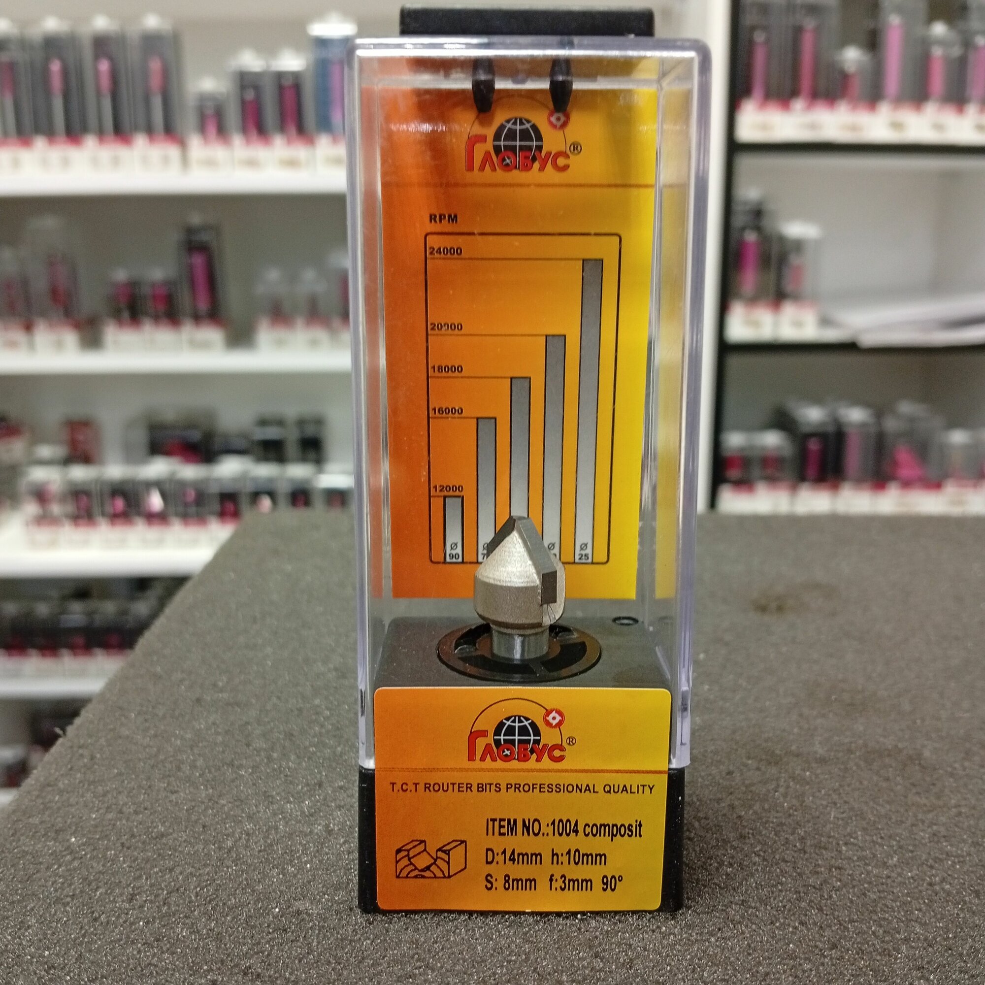 Фреза для ALUCOBOND V-образная 90 гр Глобус 1004 D:14mm I:10 mm d:8mm кончик 3 мм