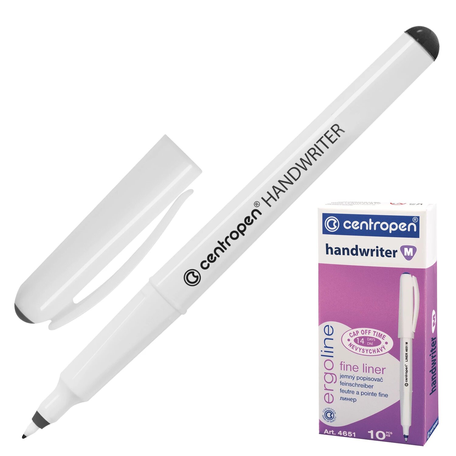 Ручка капиллярная (линер) черная CENTROPEN "Handwriter", трехгранная, линия 0,5 мм, 4651, 2шт.