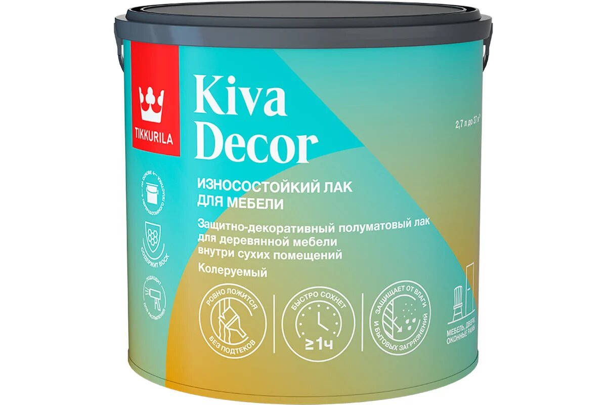 Tikkurila KIVA DECOR лак для мебели акрилатный полуматовый 2,7л
