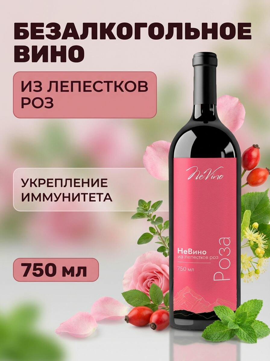 НеВино безалкогольное из лепестков роз натуральный сокосодержащий напиток с экстрактами трав 750 мл