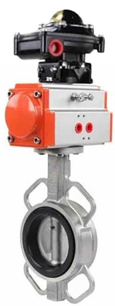 Затвор дисковый поворотный DN. ru 304-304-VITON-2W-Fb-H Ду50 Ру16, корпус - нержавеющая сталь 304, диск - нержавеющая сталь 304, уплотнение - VITON, с пневмоприводом SA-083 и БКВ LSB-210-02NM12-220/24