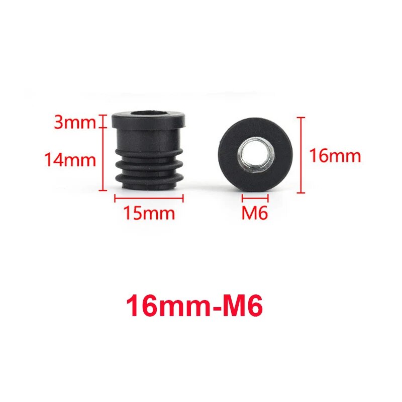 Заглушка трубчатая 16mm-M6, черная, 4шт