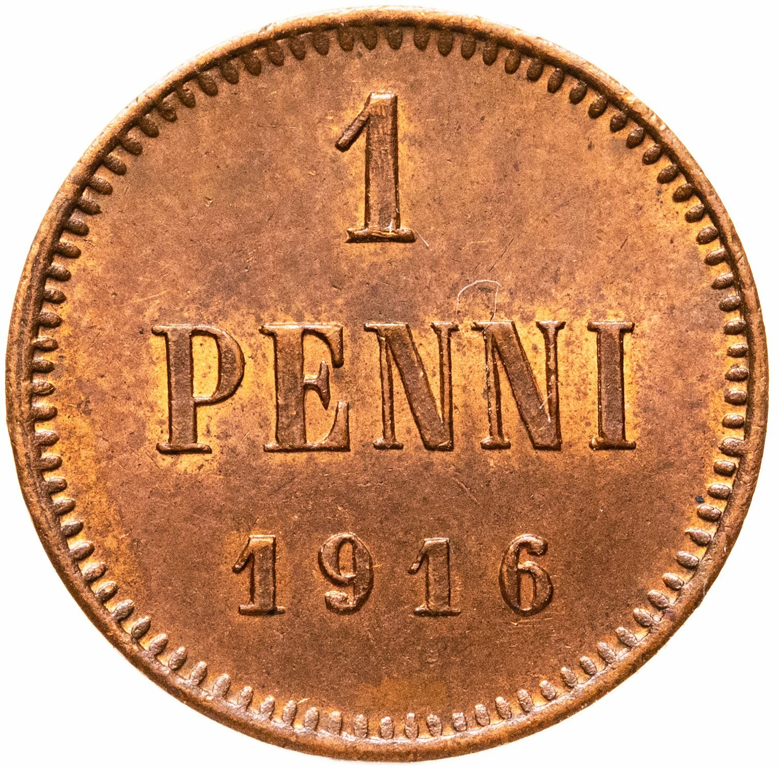 1 пенни penni 1916 Российская Финляндия, Медь, в сохранности UNC