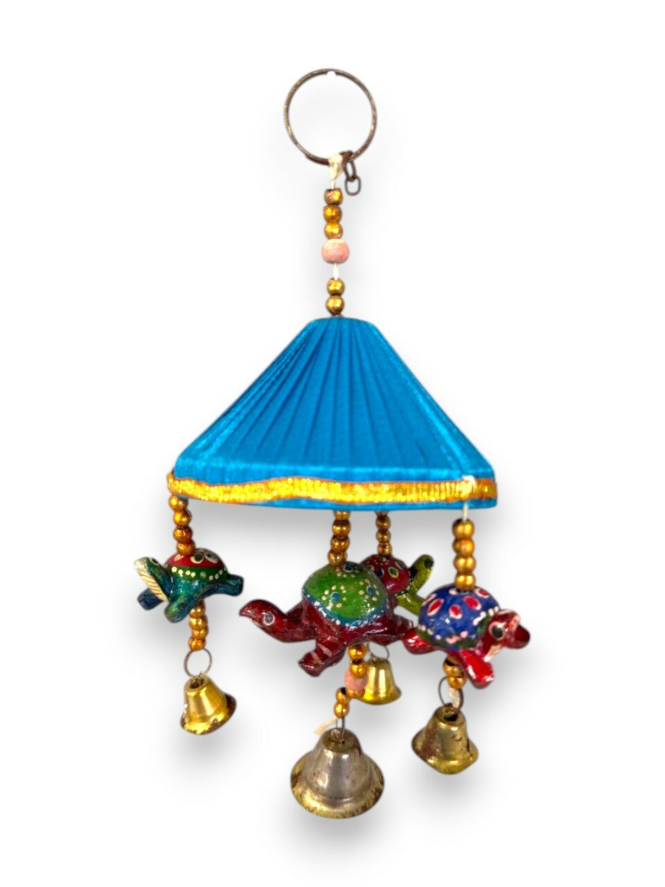 Интерьерная подвеска 4 Черепашки под голубым зонтиком (деревенская ручная работа, длина 23-24 см.), 1 шт.