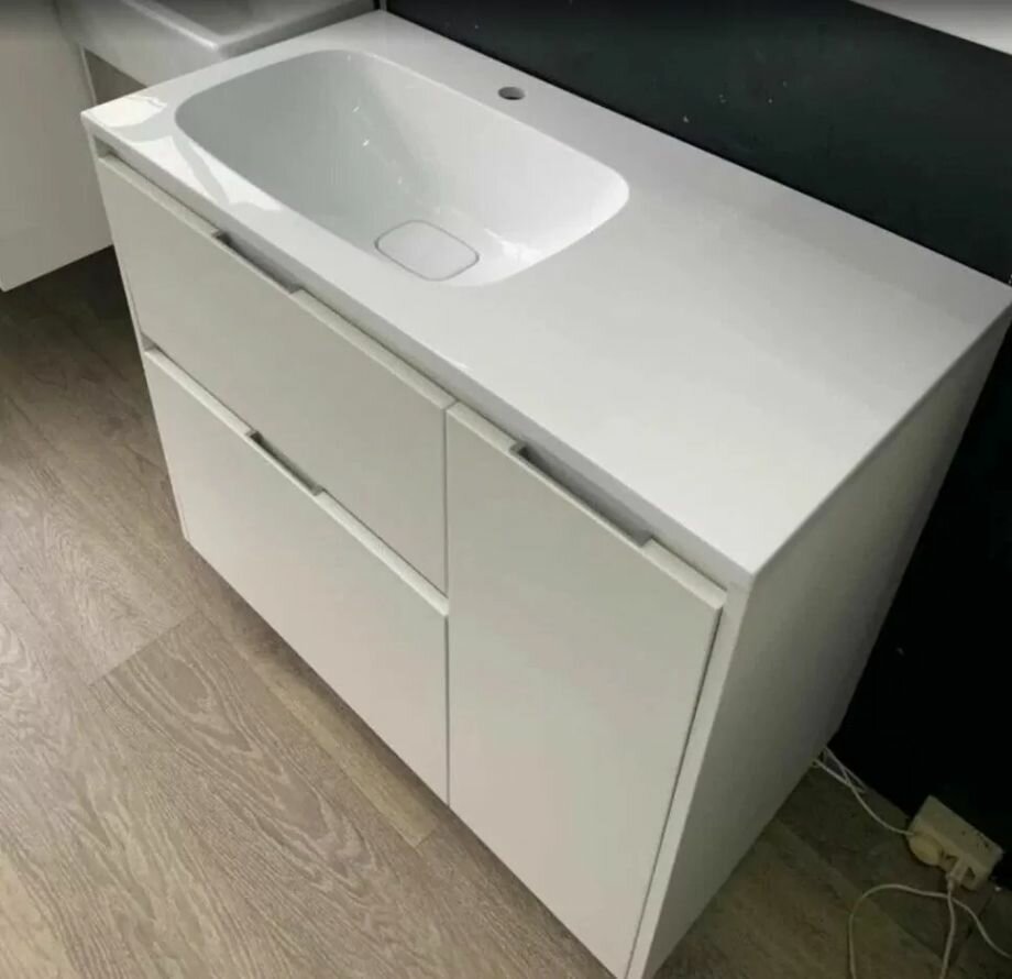 Тумба напольная Барселона 90 L с раковиной Барселона 90, с корзиной, белая