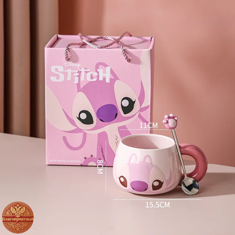 Kawaii Disney Angel Mug Мультяшная ложка Керамическая чашка Большая 500 мл Ручка Чашка для воды