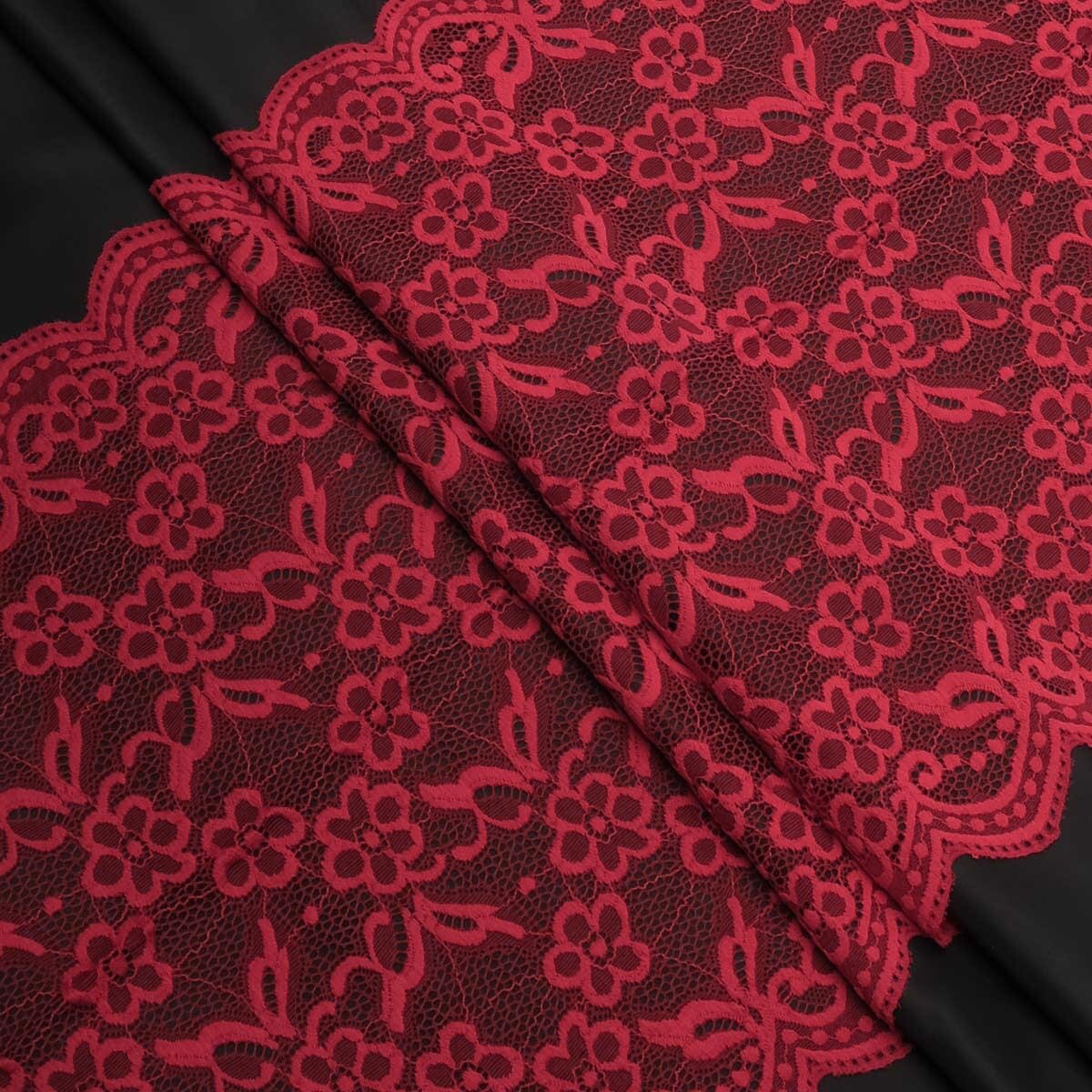 Кружево эластичное для шитья нижнего белья Айрис, 40см*3,4м, цвет красный