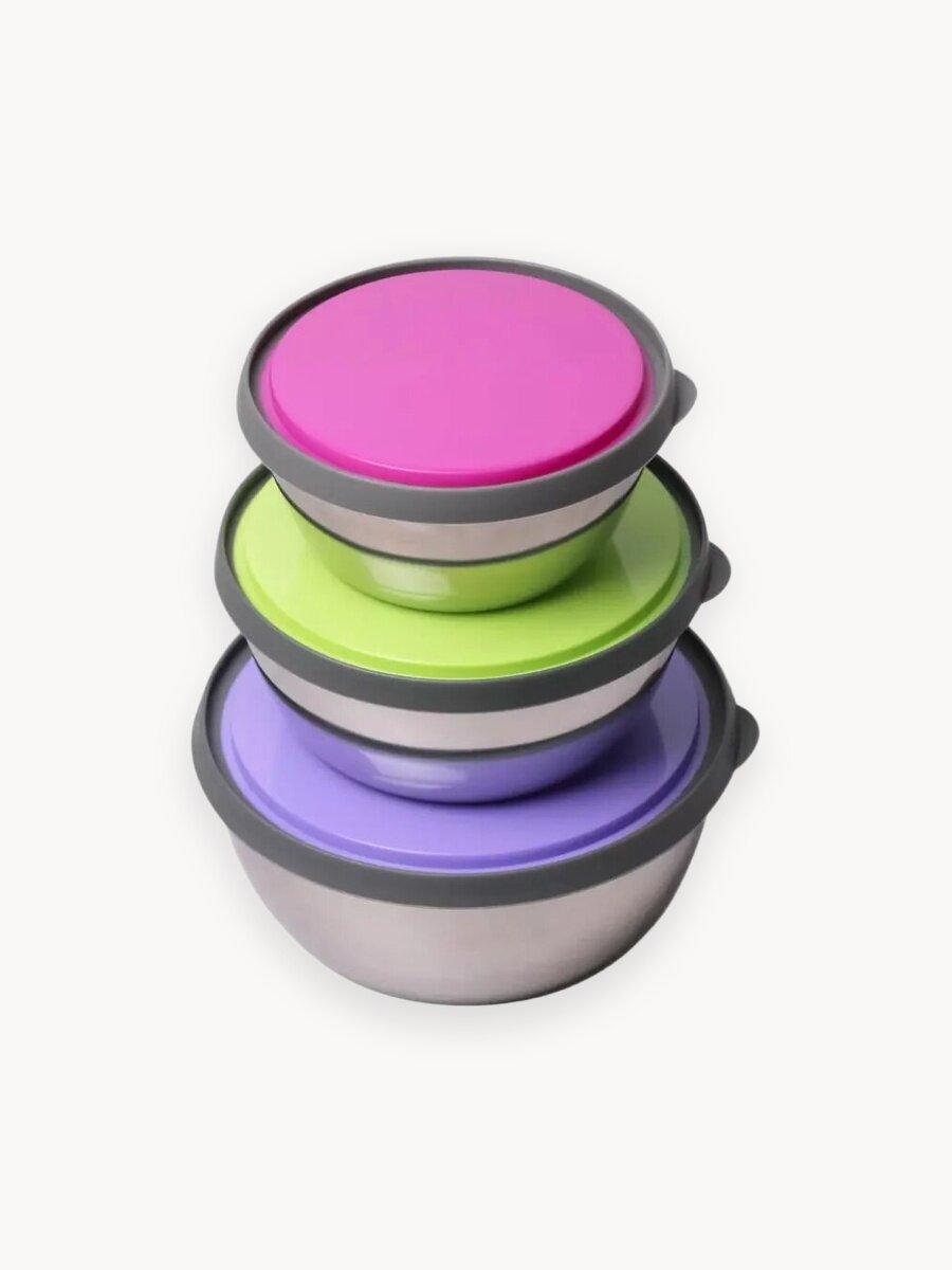 Набор салатников из нержавеющей стали с крышками