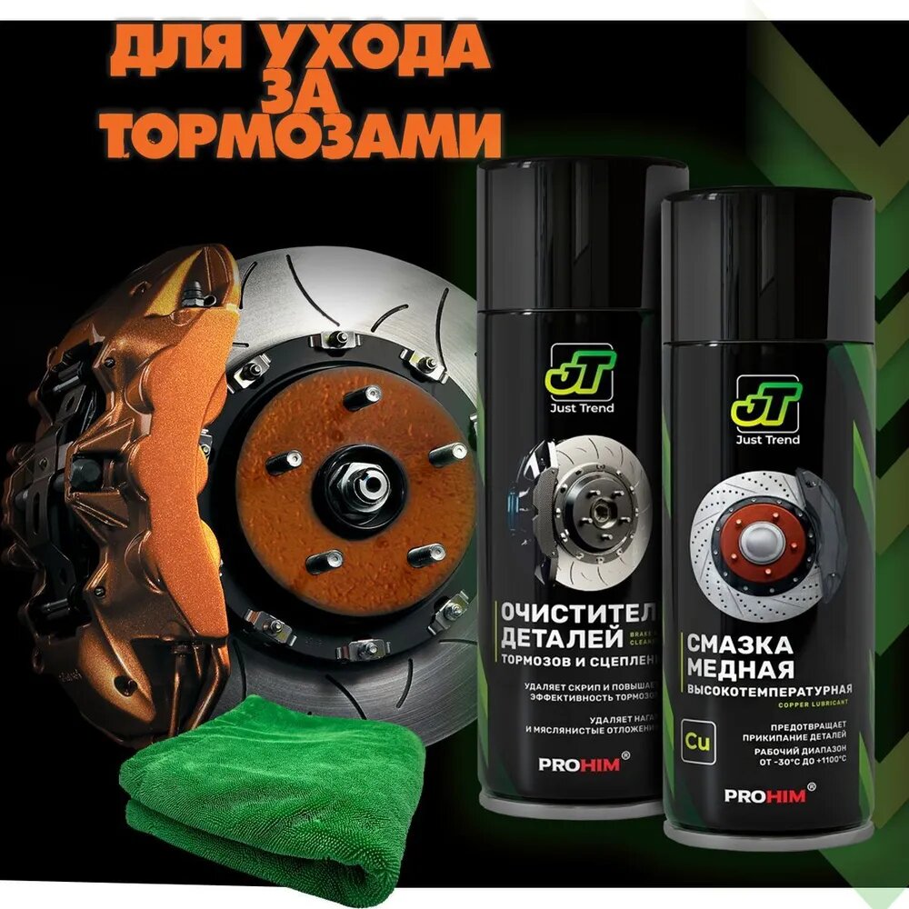 Очиститель тормозов и медянка с микрофиброй