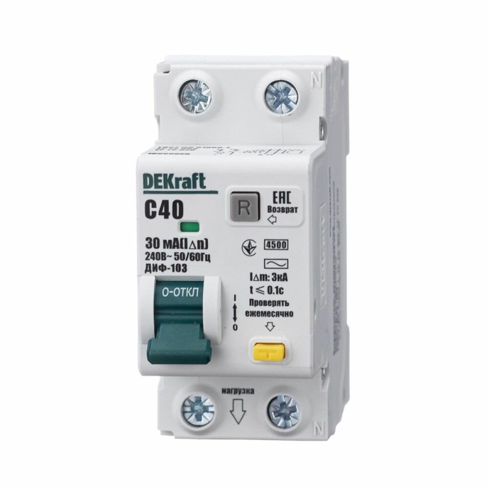Выключатель автоматический дифференциальный DEKraft 1п+N 30 мА 40 А С
