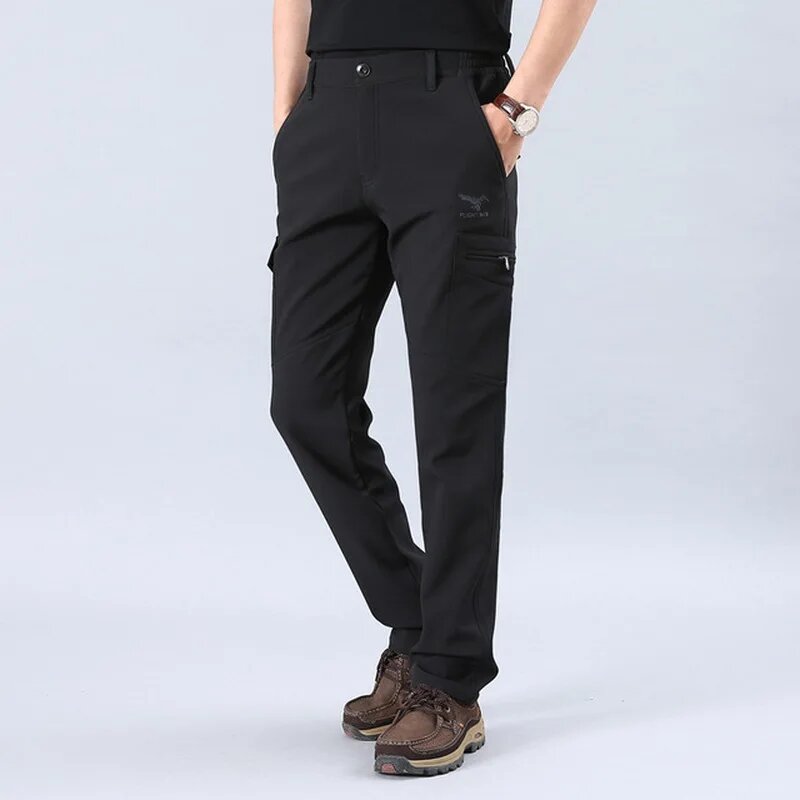 NUONEKO мужские теплые флисовые походные брюки PM32 Черный, Asian Size 4XL, Black