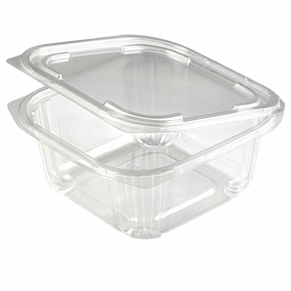 Одноразовый контейнер квадратный 750 мл С крышкой юп-рксп, комплект 300 шт, прозрачный ПЭТ, ЮУПМ6014, 608020