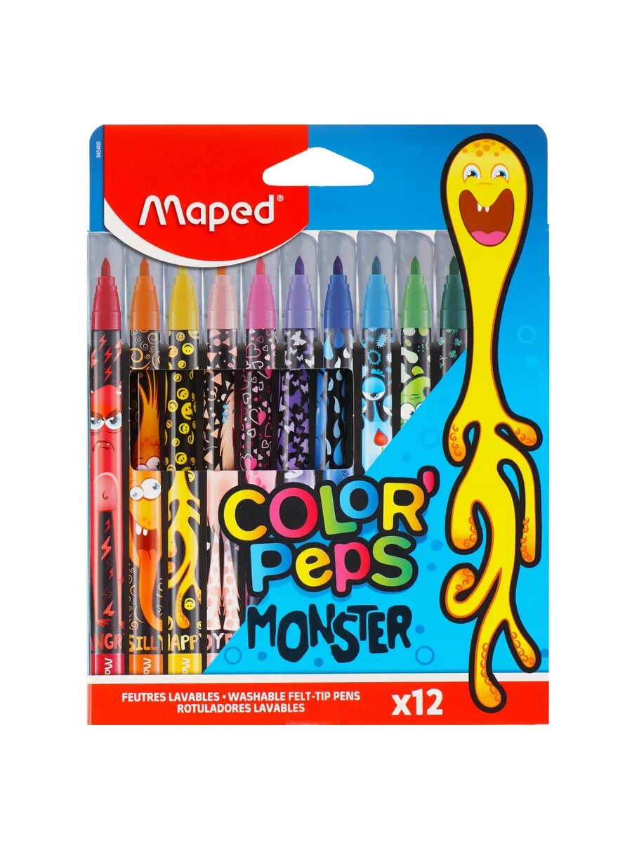 Фломастеры для рисования 12 цветов смываемые