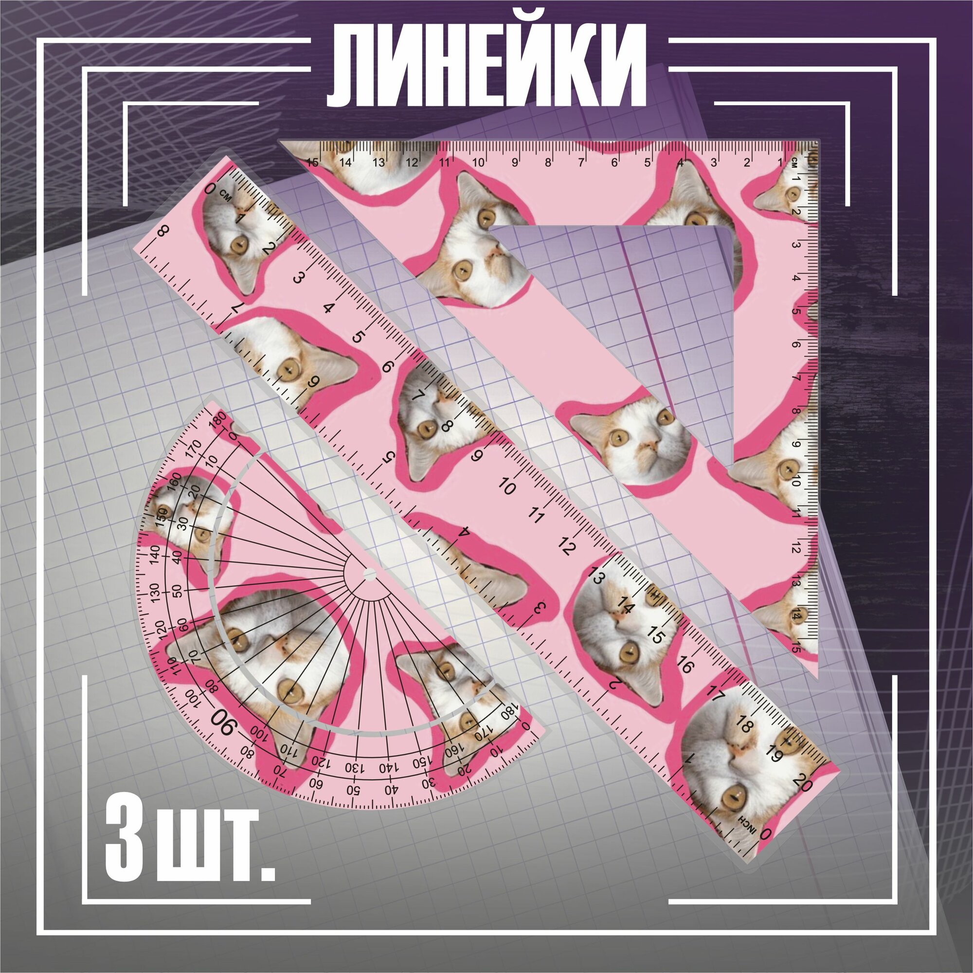 Канцелярия для школы набор линеек милые котики мем