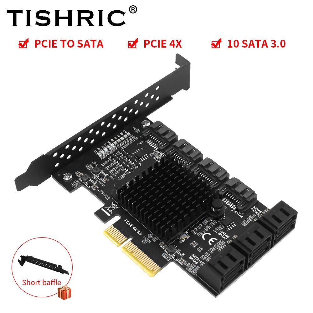 TISHRIC PCI-E SATA карта расширения 2/4/6/8/10/16 портов PCIE 4X to 10 Sata