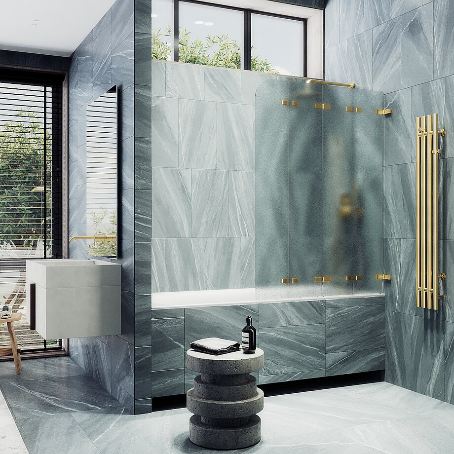 Шторка для ванны MaybahGlass 98x140 MGV-587-3 стекло сатин, профиль золото