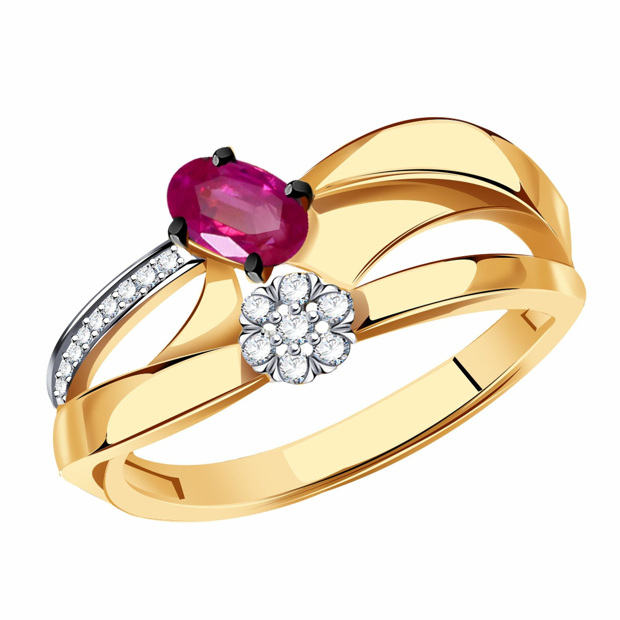 Кольцо, красное золото, 585 проба, рубин, бриллиант