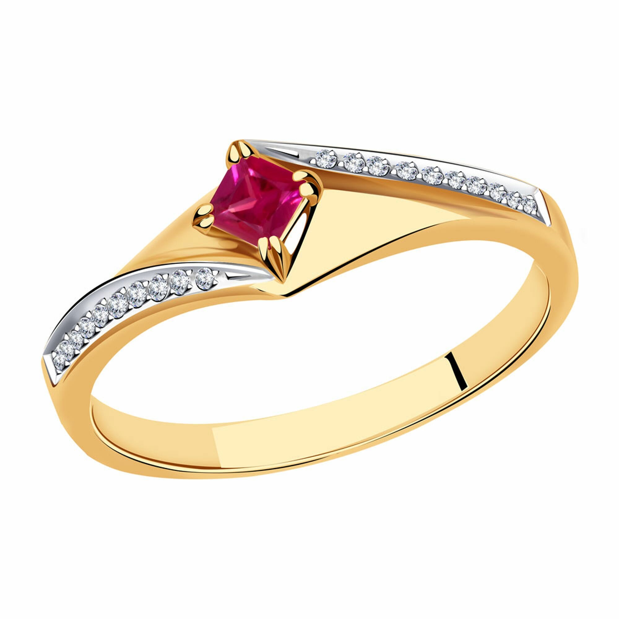 Кольцо, красное золото, 585 проба, рубин, бриллиант