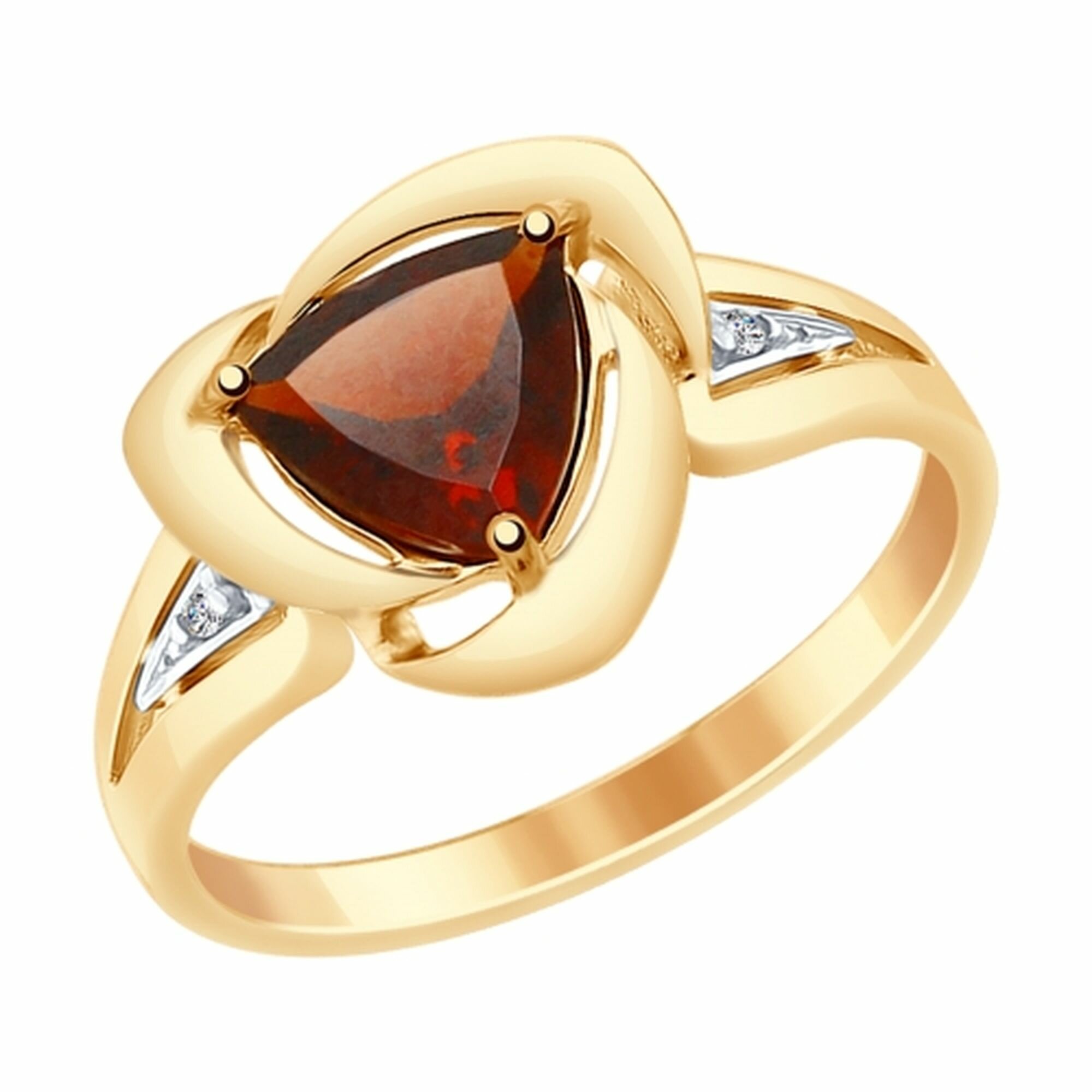 Кольцо, серебро, 925 проба, золочение, гранат, фианит