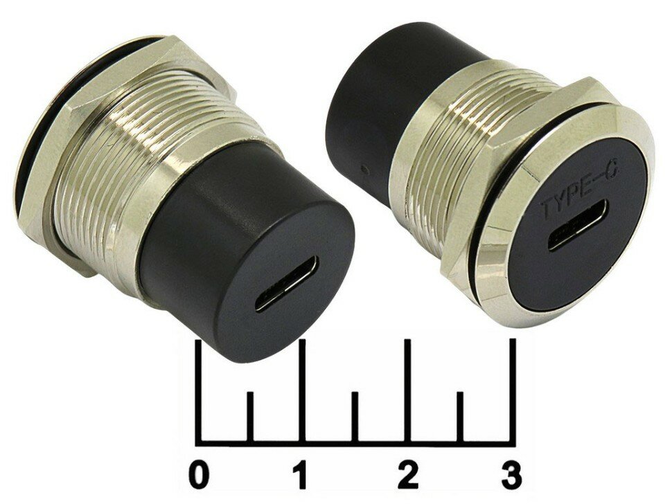 Переходник Type C 2 гнезда в панель с гайкой D-22мм